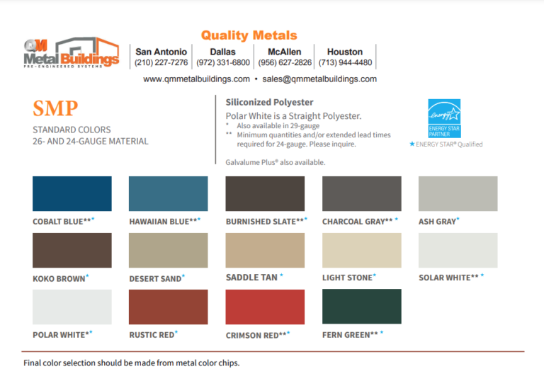 Metal Building Colors & Finishes by Quality Metal Buildings